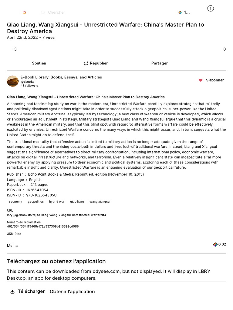 Qiao Liang, Wang Xiangsui - Unrestricted Warfare - China's Master Plan ...