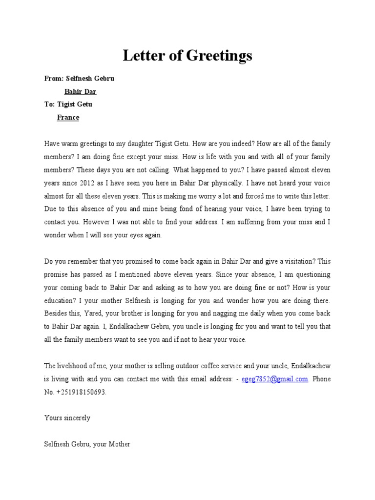 Letter of Greetings | PDF