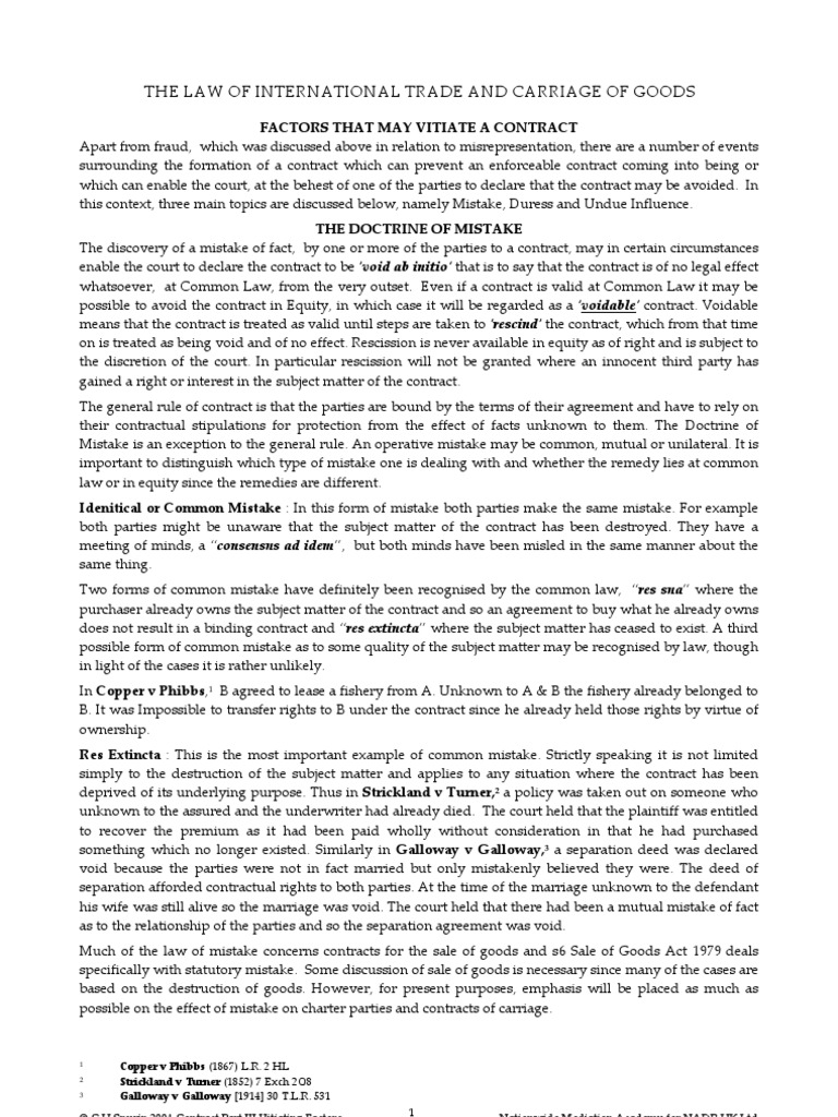 Vitiating Factors in Contract Law | PDF | Misrepresentation In English ...