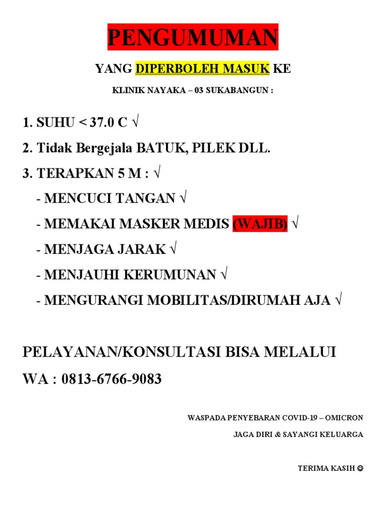 Pengumuma Dilarang MSK Klinik | PDF