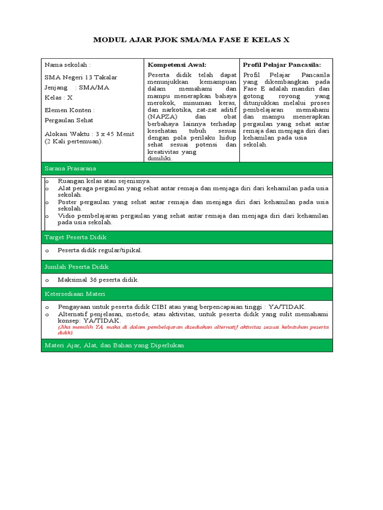 13 Modul Ajar Pergaulan Sehat Remaja - 27!07!2021 - Oke | PDF