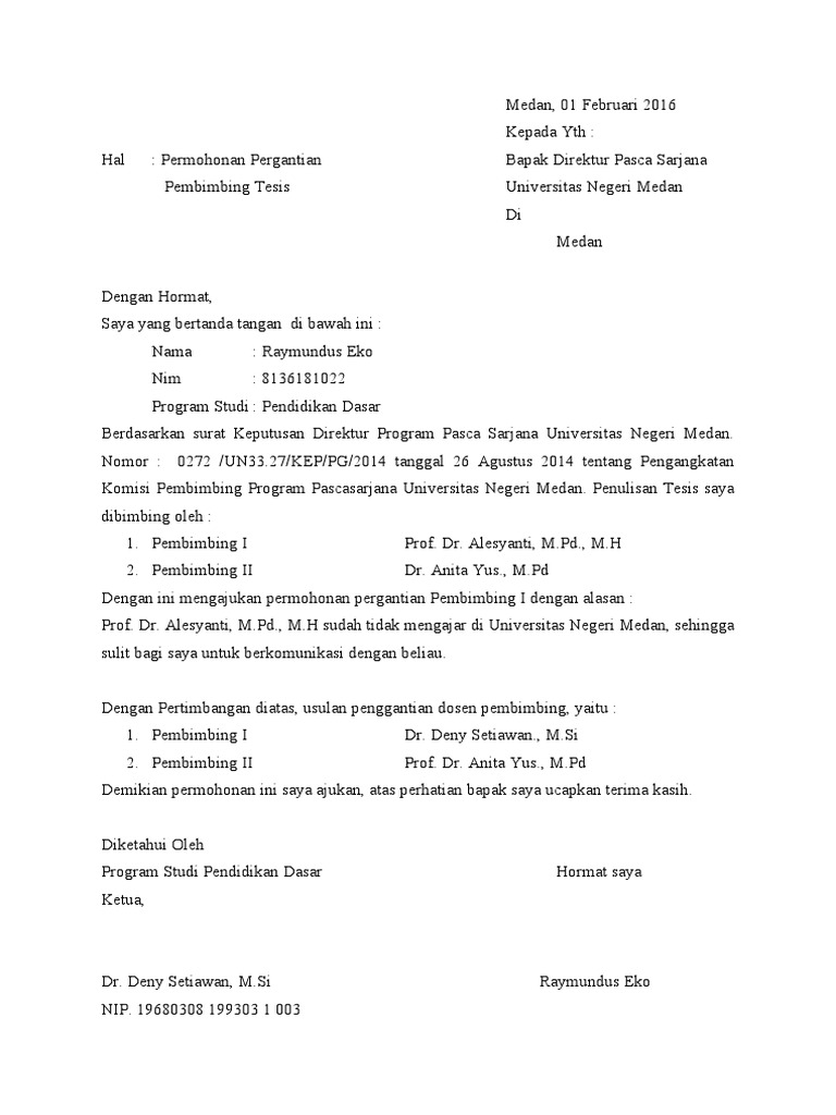Surat Penggantian Dosen Pembimbing Yg Mau Diprint | PDF Surat Penggantian Dosen Pembimbing Yg Mau Diprint | PDF