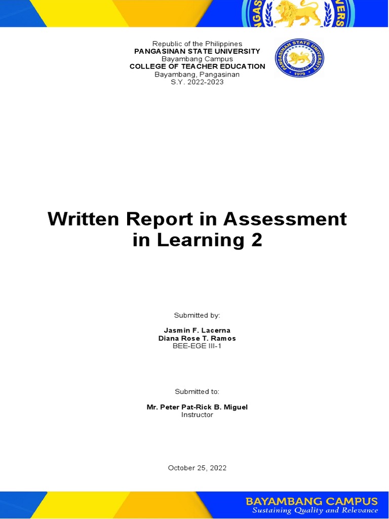 24 - LACERNA RAMOSWritten Report in Assessment Learning 2 | PDF | Educational Assessment | Teachers
