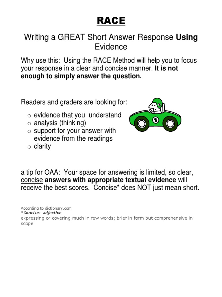RACE Method For Answer Questions - (Pg. 1&2) | PDF | Question | Essays