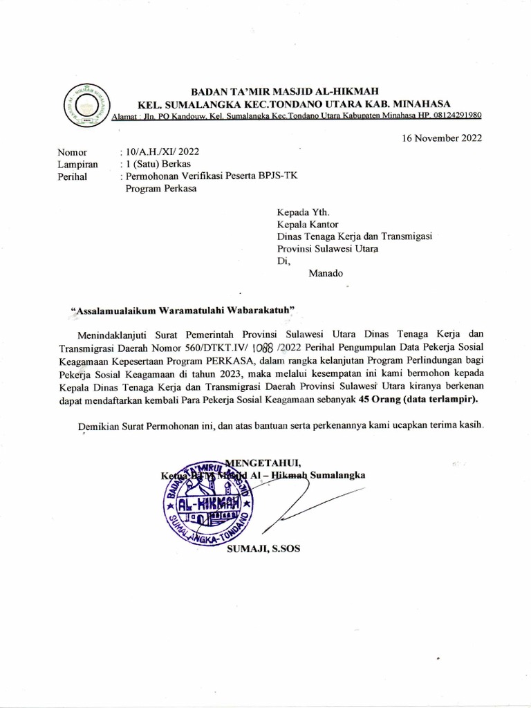 Surat Permohonan Perkasa 2023 | PDF