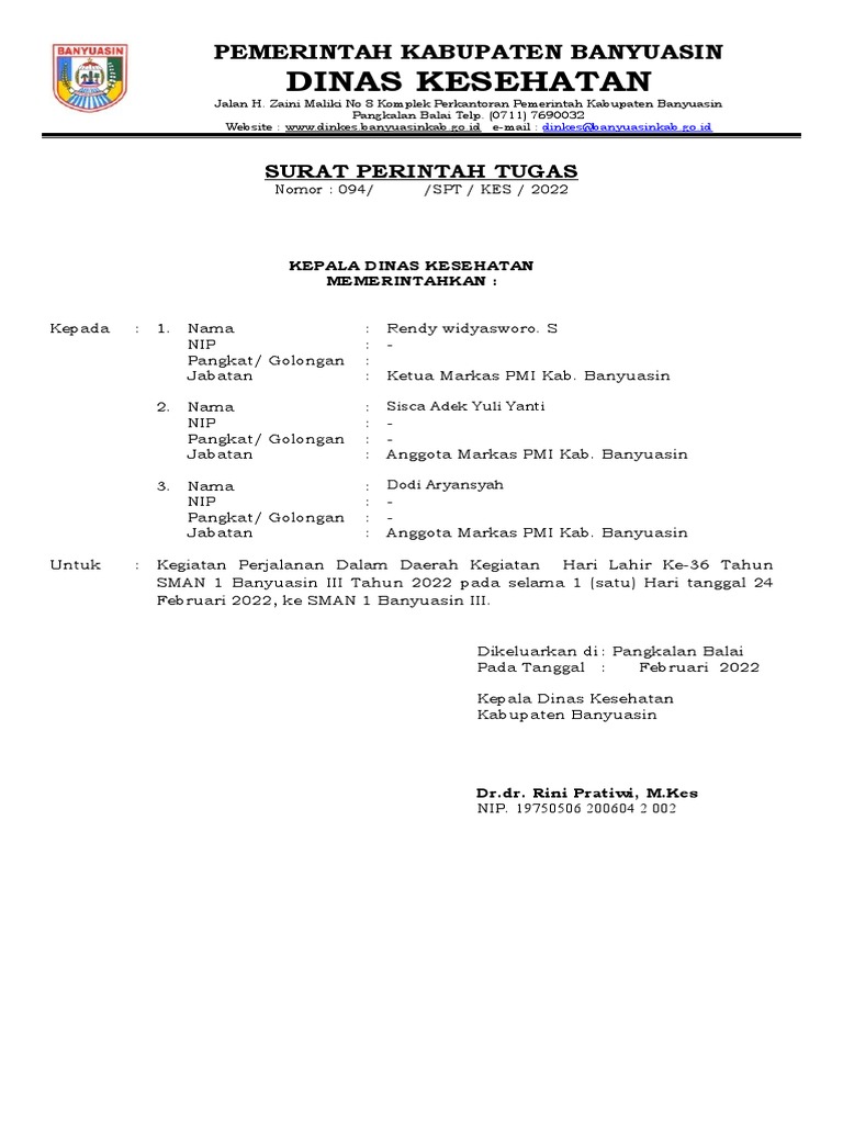 Surat Tugas Pmi 2022 | PDF
