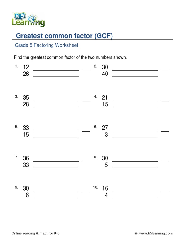 Grade 5 Greatest Common Factor 2 50 A | PDF