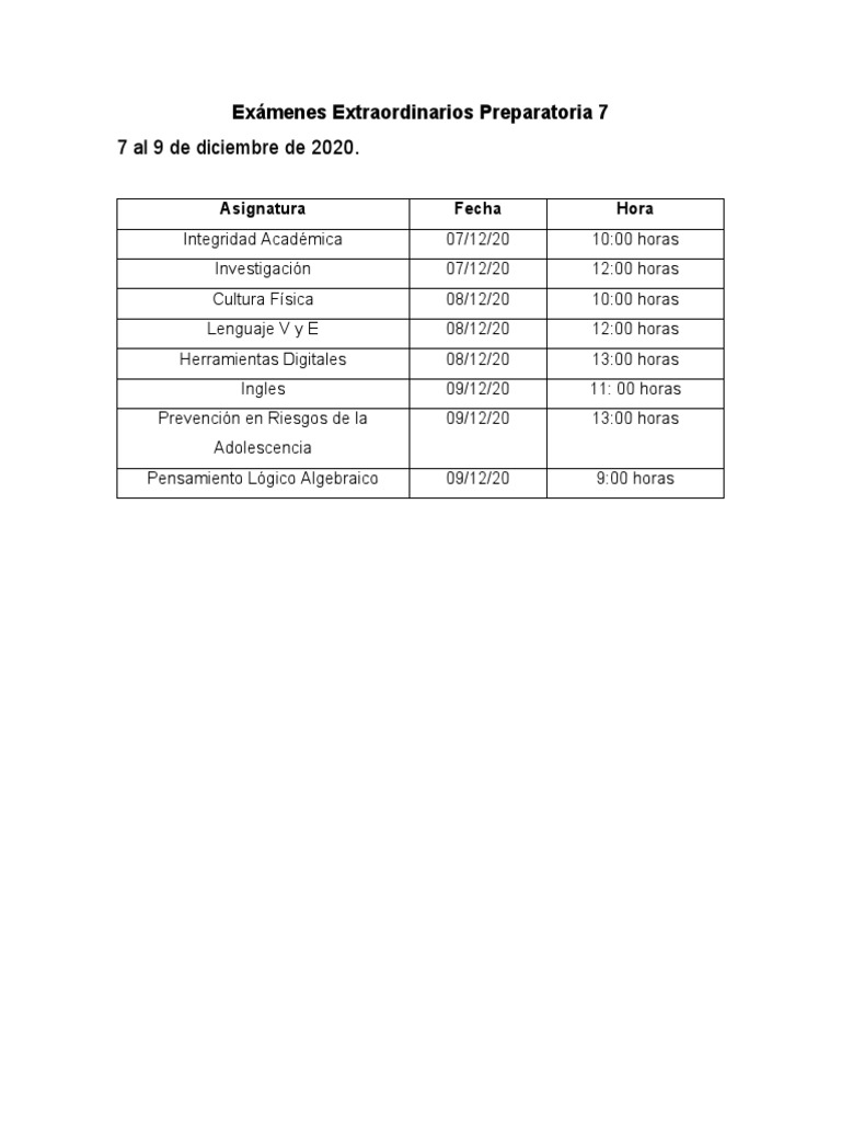 Exámenes Extraordinarios Prepa 7 | PDF | Estudios de idiomas extranjeros