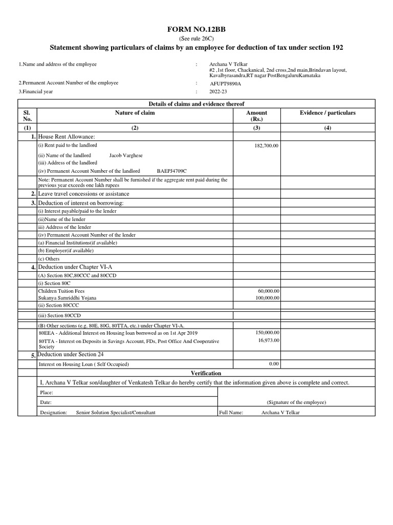 Form 12BB and POI Report | PDF