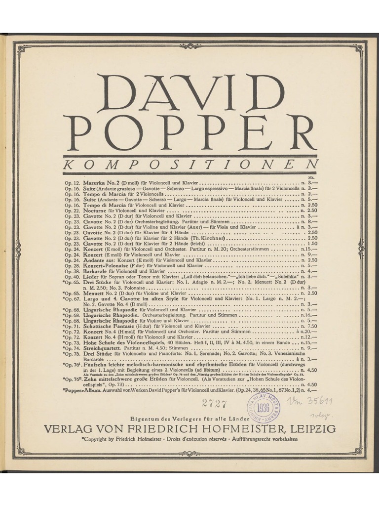 David Popper - Gavotte No.4 - Cello Part | PDF
