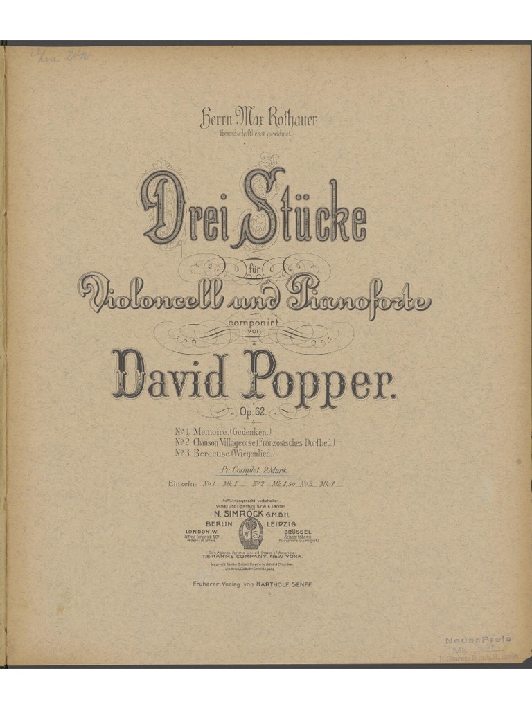 David Popper - Three Pieces Op.62 | PDF