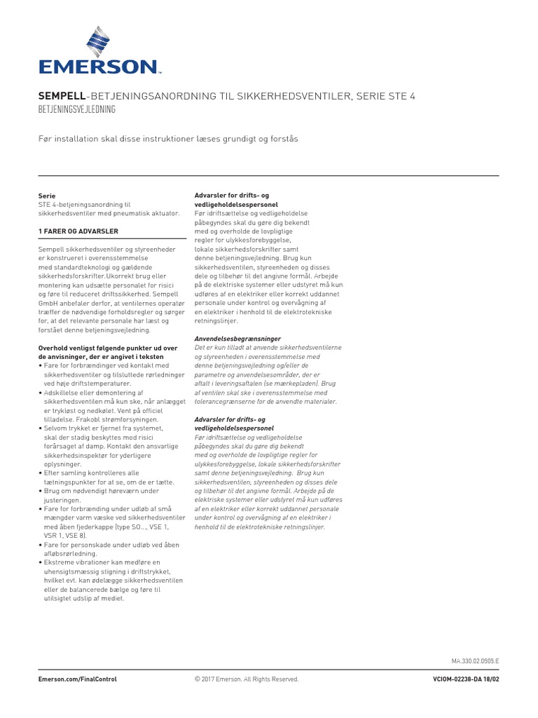 Manuals Pneumatic Control Device Ste 4 Iom Sempell Da Da 5195544 Pdf