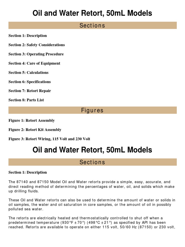 Oil and Water Retort, 50mL Models | PDF | Electrical Wiring | Petroleum