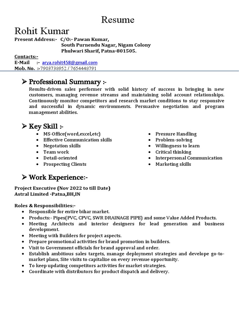 Rohit Kumar 2023 CV | PDF | Sales | Communication