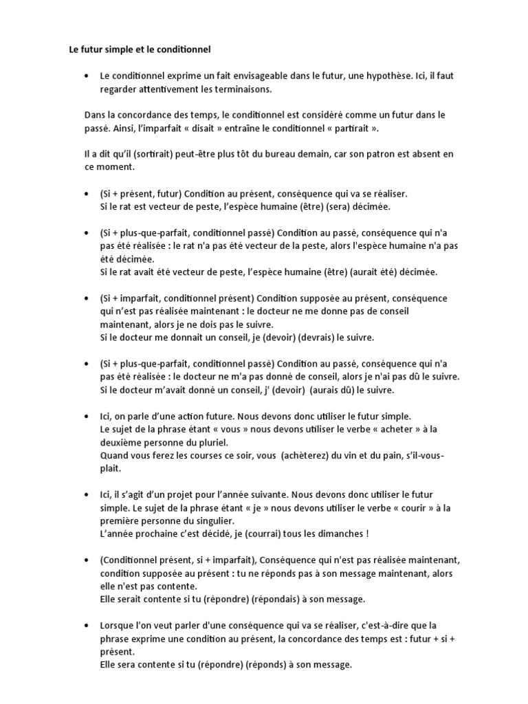 Futur simple et conditionnel expliqués | PDF | Typologie linguistique ...