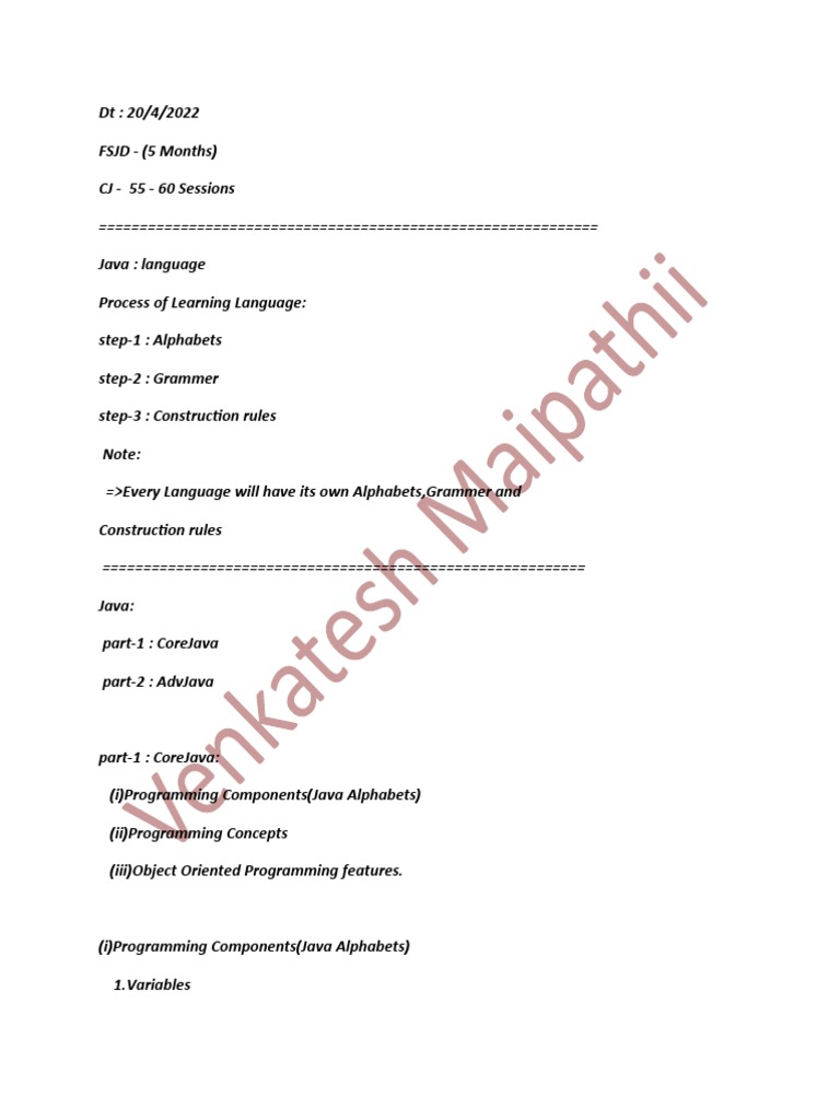 Introduction to Java(Demo Classes) | PDF | Java (Programming Language) | Class (Computer ...