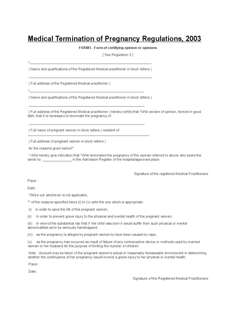 Form I MTP | PDF | Abortion | Pregnancy