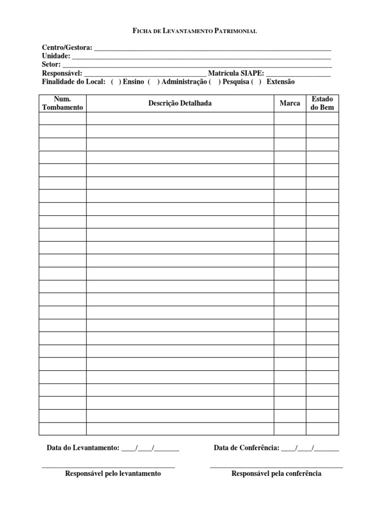 MODELO Ficha - Levantamento PATRIMONIAL | PDF