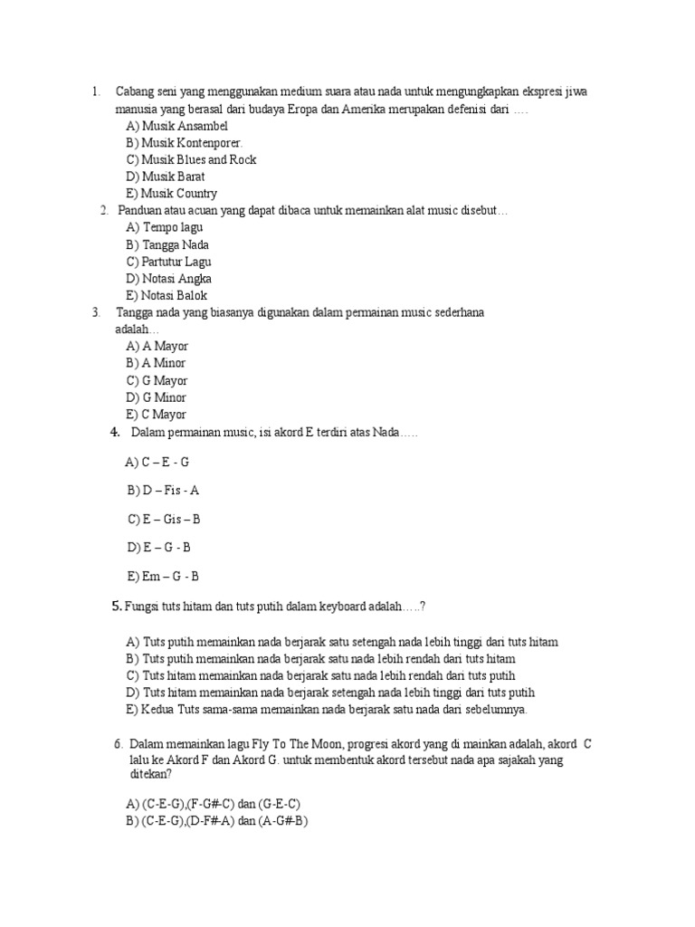 Kuis Musik dan Teater: Definisi, Akor, dan Karakter | PDF | Seni