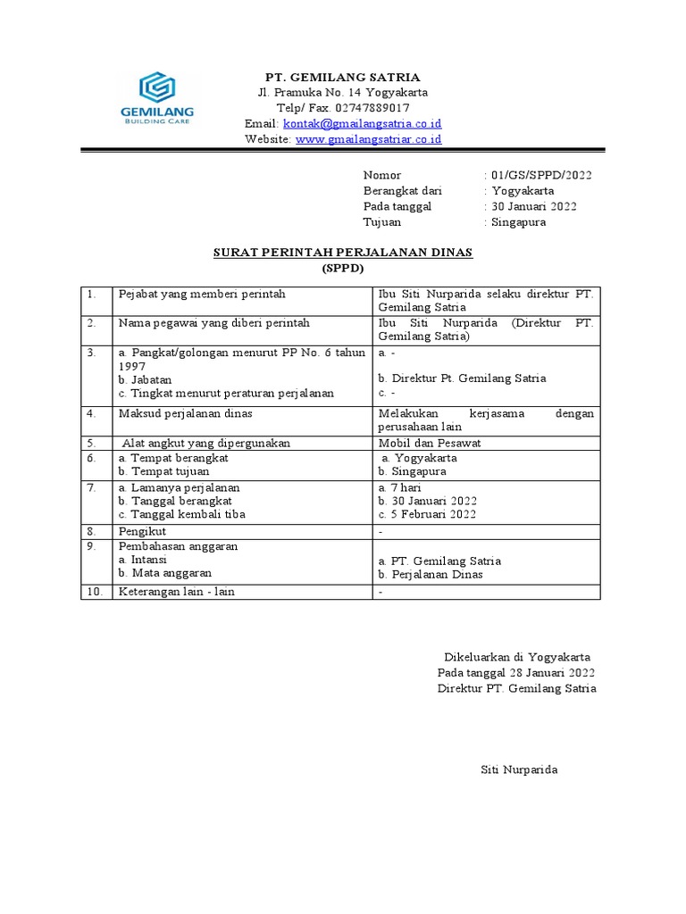 Surat Perintah Dinas ke Singapura | PDF