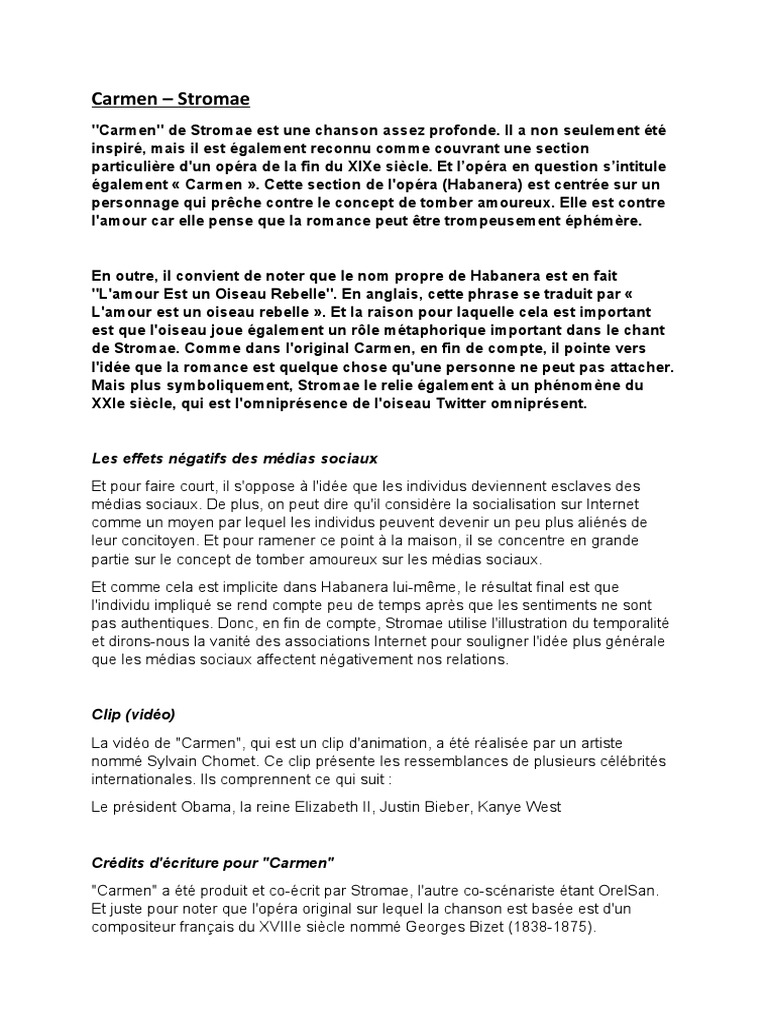 Carmen - Stromae | PDF | Amour | Carmen