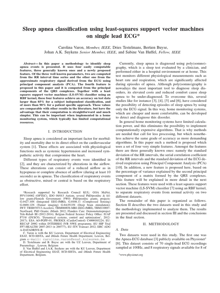 Sleep Apnea Classification Using Least-Squares Support Vector Machines On Single Lead ECG | PDF ...