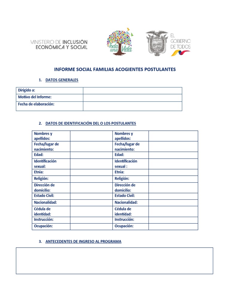 Informe Social Familias Acogientes Postulantes | PDF | Familia ...