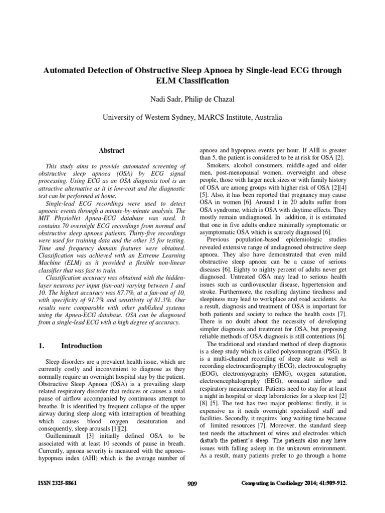 Automated Detection Of Obstructive Sleep Apnoea By Single Lead Ecg