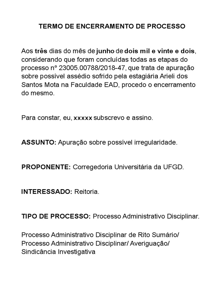 Modelo de Termo de Encerramento de Processo | PDF