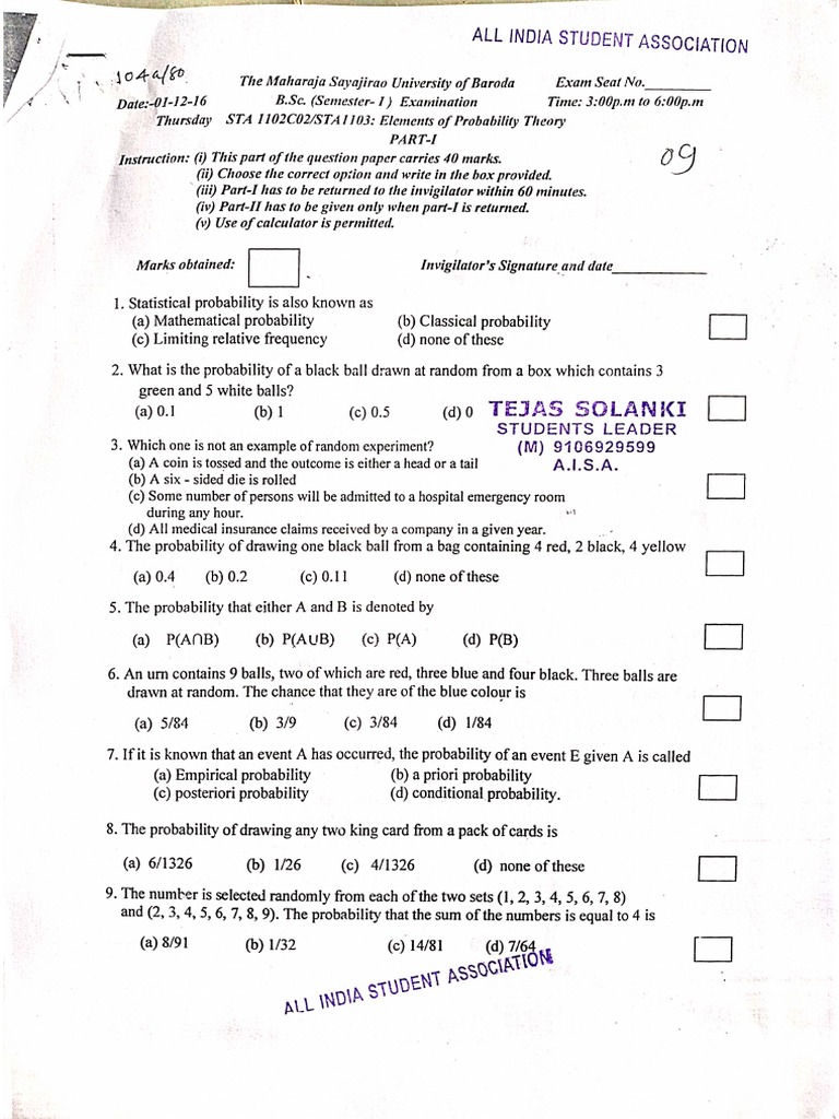 Statistics Sem 1 (Paper 1) | PDF