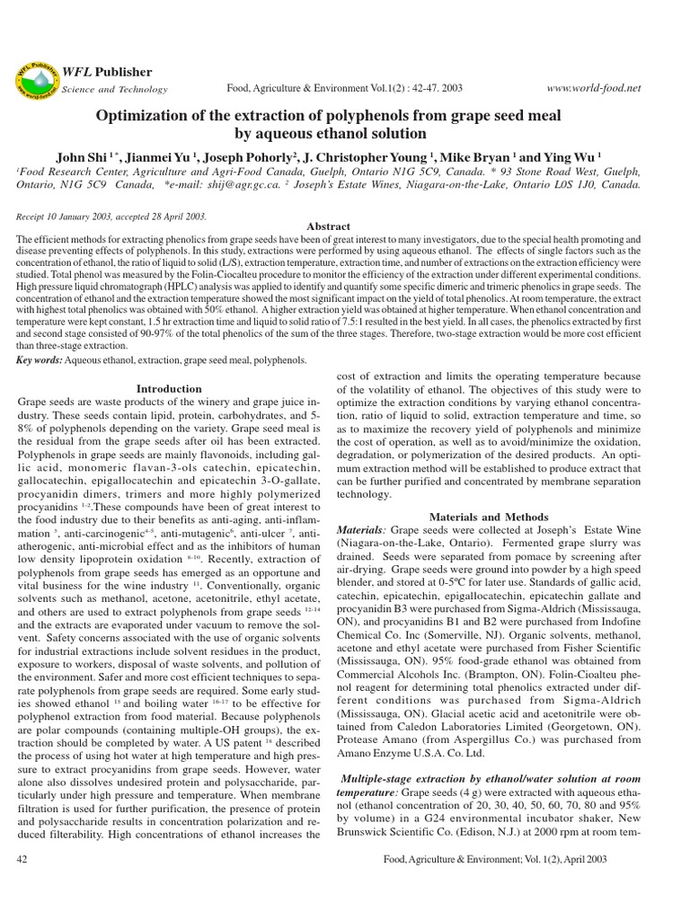 Optimization Of The Extraction Of Polyphenols From Pdf Phenolic