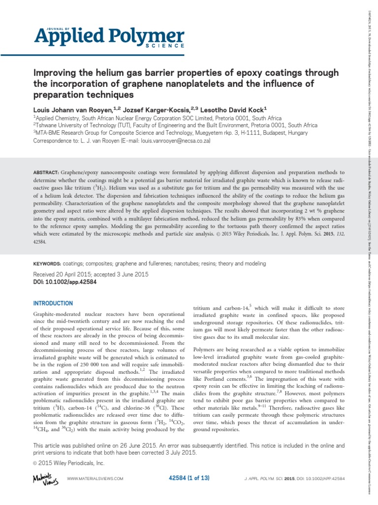 2015 Improving The Helium Gas Barrier Properties of Epoxy Coatings ...