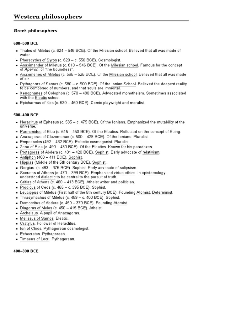 Timeline of Western Philosophers - Wikipedia | PDF | Islamic Philosophy ...