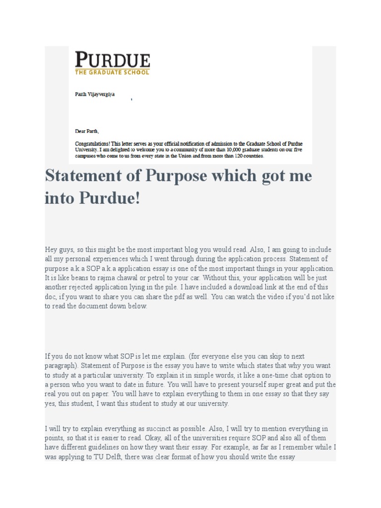 Statement of Purpose Which Got Me Into Purdue! | PDF | Essays | Thesis
