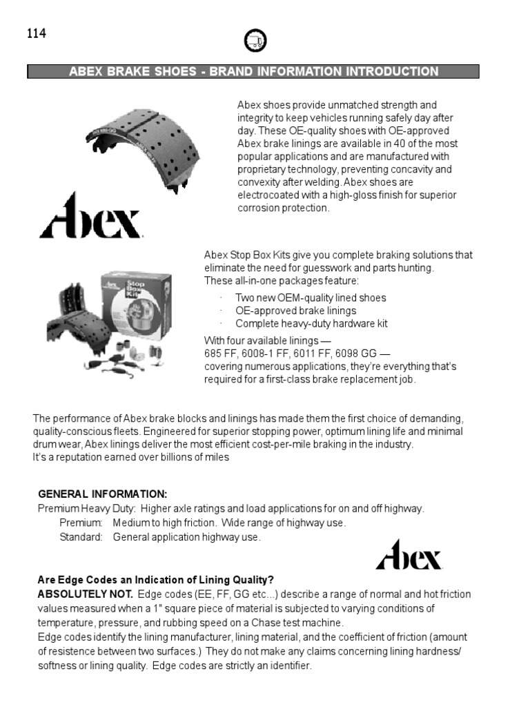 Abex Brake Shoes and Linings Overview | PDF | Brake | Truck