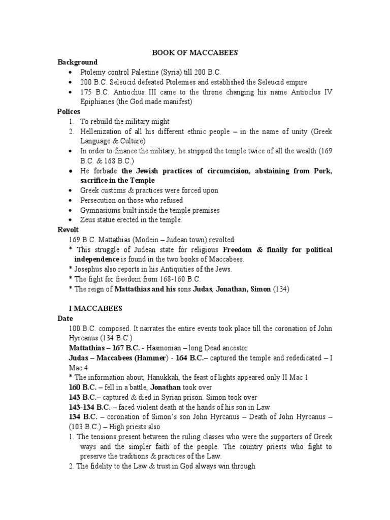 Hist. Books V - Maccabean History | PDF | Maccabees | Hasmonean Dynasty