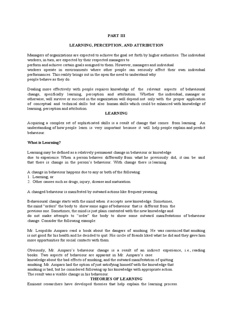 PART 3 - Learning, Perception, and Attribution | PDF