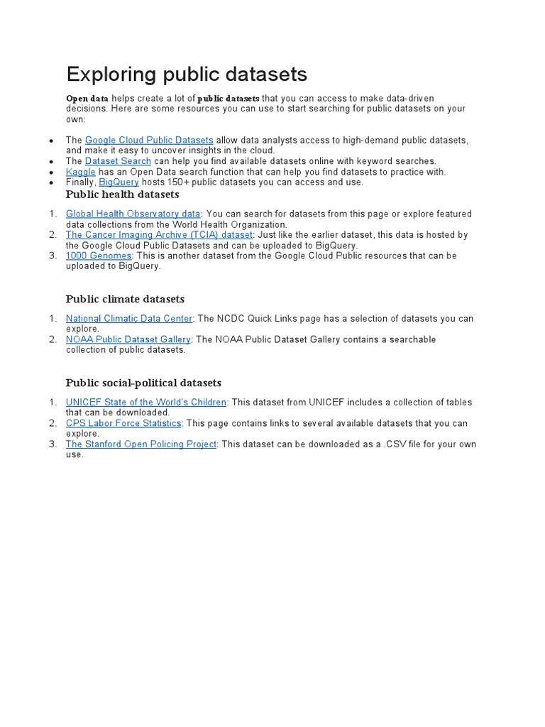 Public Datasets | PDF Public Datasets | PDF