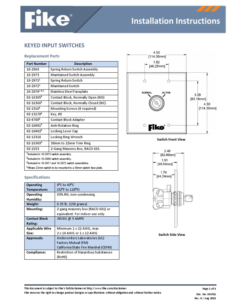 06-901 Keyed Input Switches | PDF | Switch | Electrical Wiring