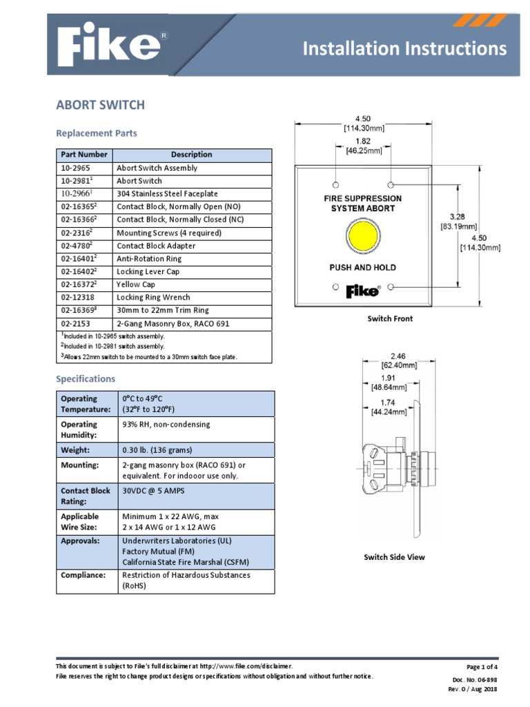 06-898 10-2965 Abort Switch | PDF | Switch | Electrical Wiring