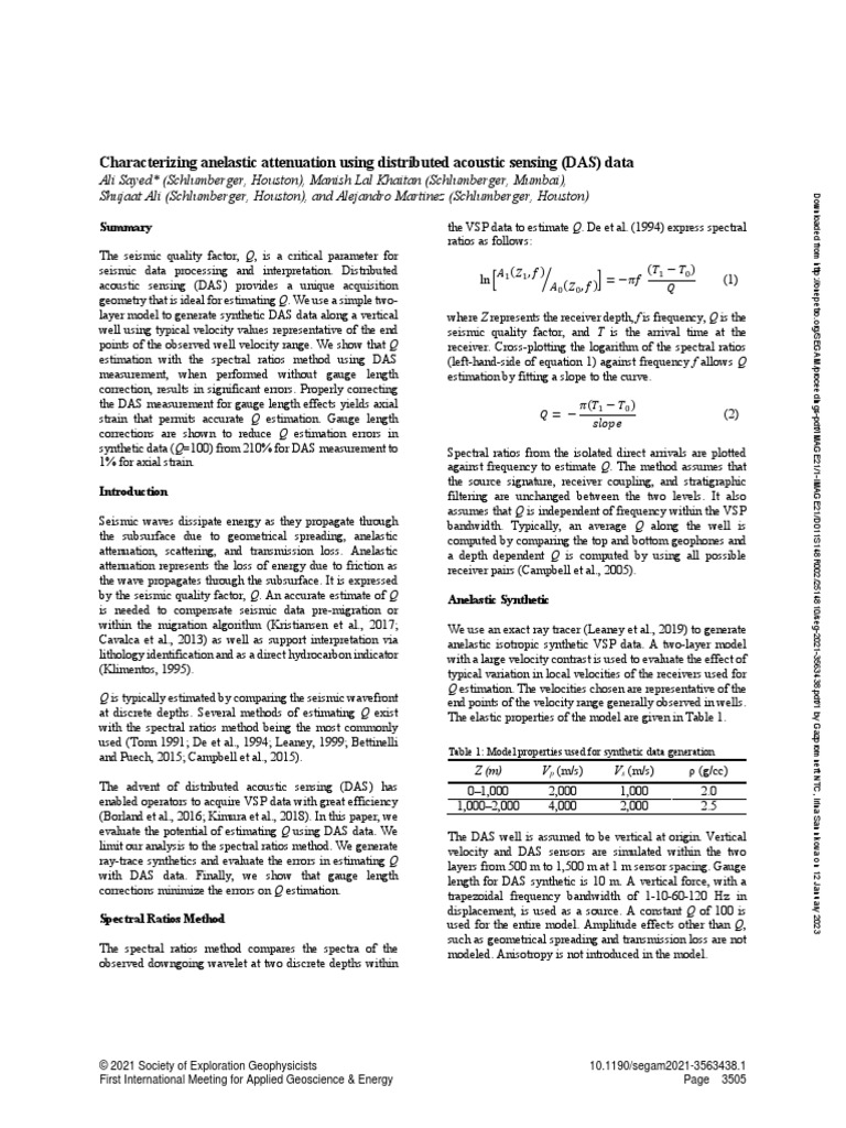 Characterizing Anelastic Attenuation Using Distributed Acoustic Sensing (DAS) Data | PDF ...