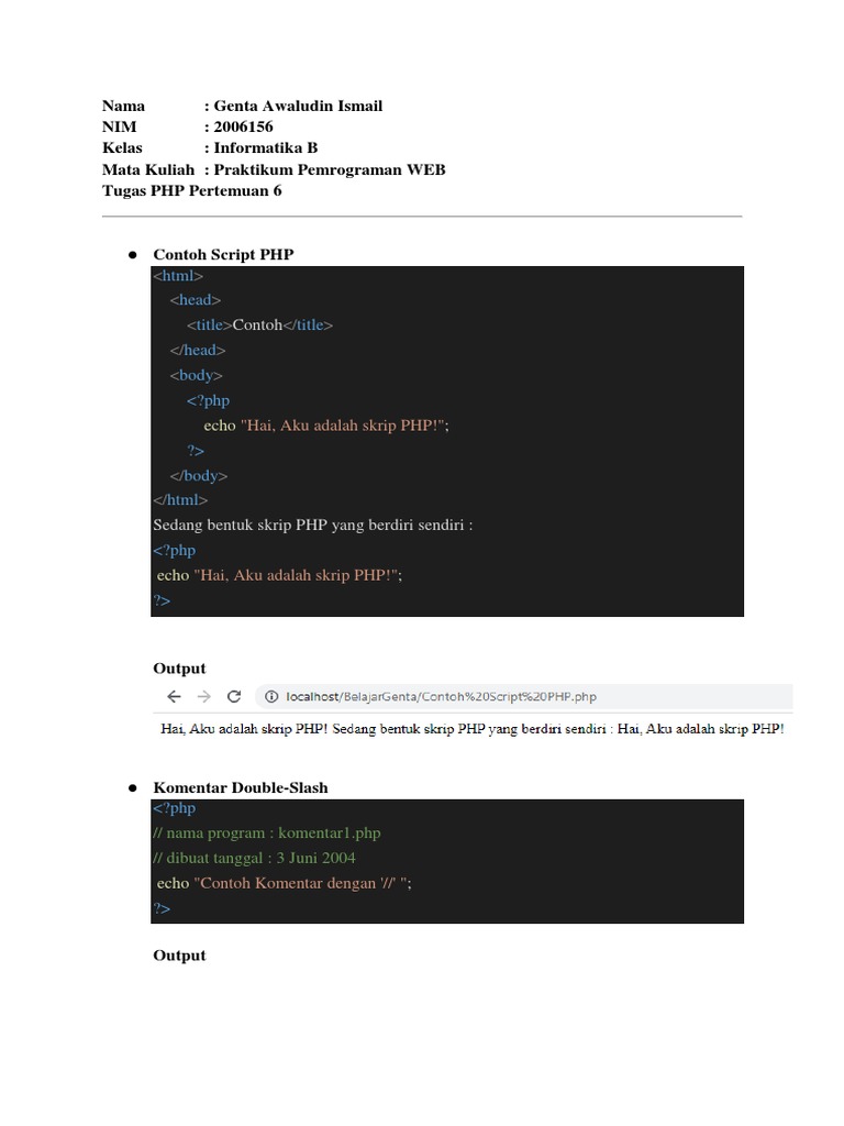 Genta Awaludin Ismail - Tugas Prak - Pemrograman WEB - 6 - PHP | PDF | Metode & Bahan Ajar ...