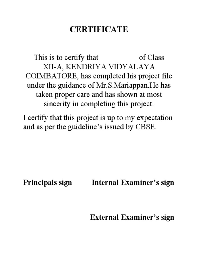 Certificate: Principals Sign Internal Examiner's Sign | PDF