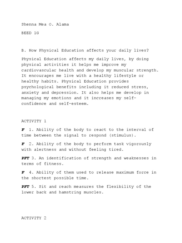 Pe 1 (Activities and Midterm Exam) | Download Free PDF | Physical ...