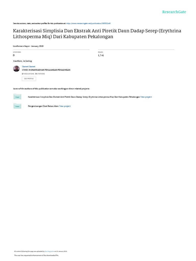 Karakterisasi Simplisia Dan Ekstrak Anti Piretik Daun Dadap Serep ...