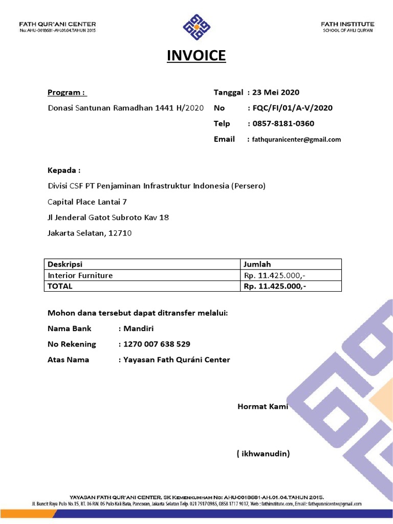 INVOICE Yayasan Fath | PDF