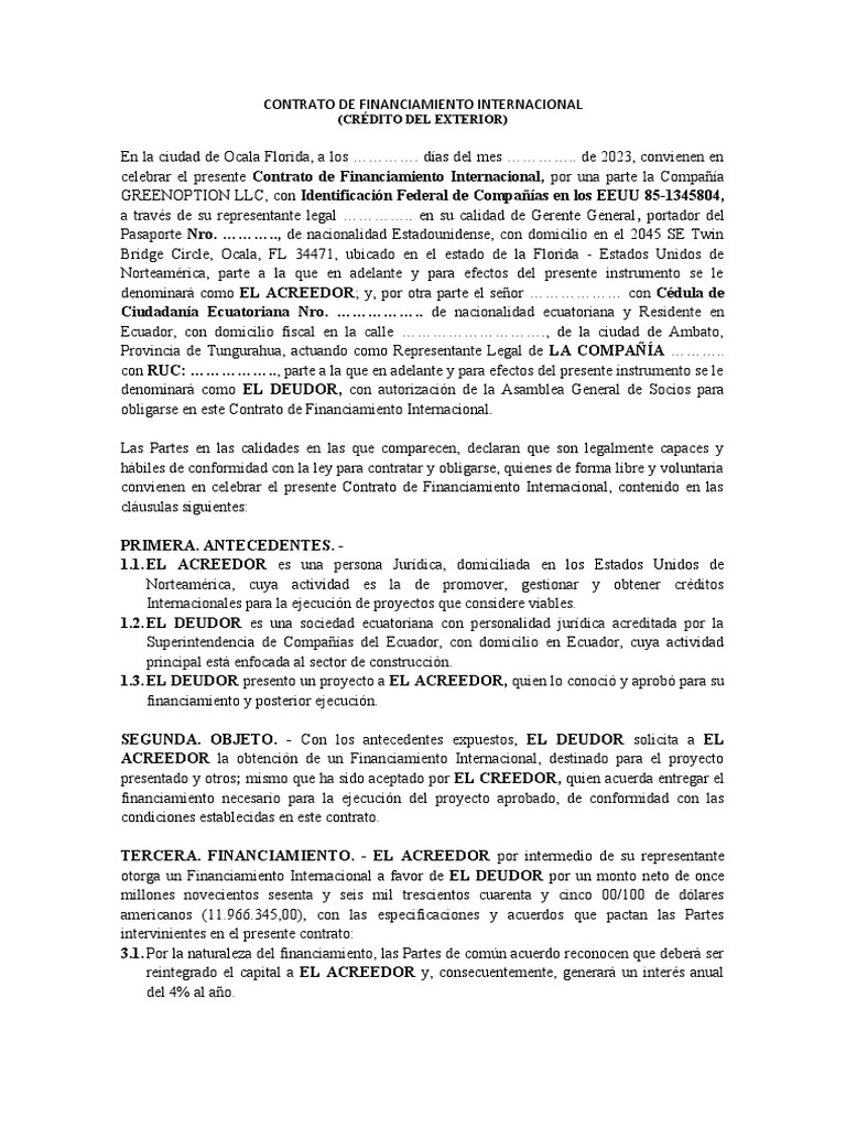 Contrato de Financiamiento de Carlos Garces | PDF | Contabilidad | Economias