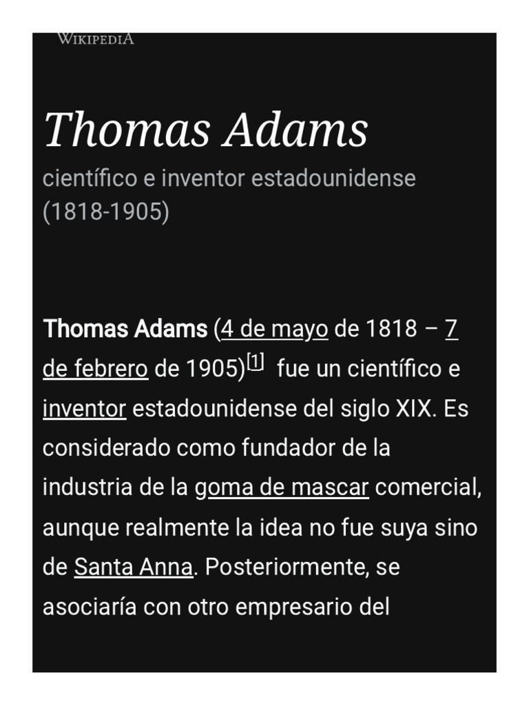 Thomas Adams - Wikipedia, La Enciclopedia Libre | PDF | Confitería De ...