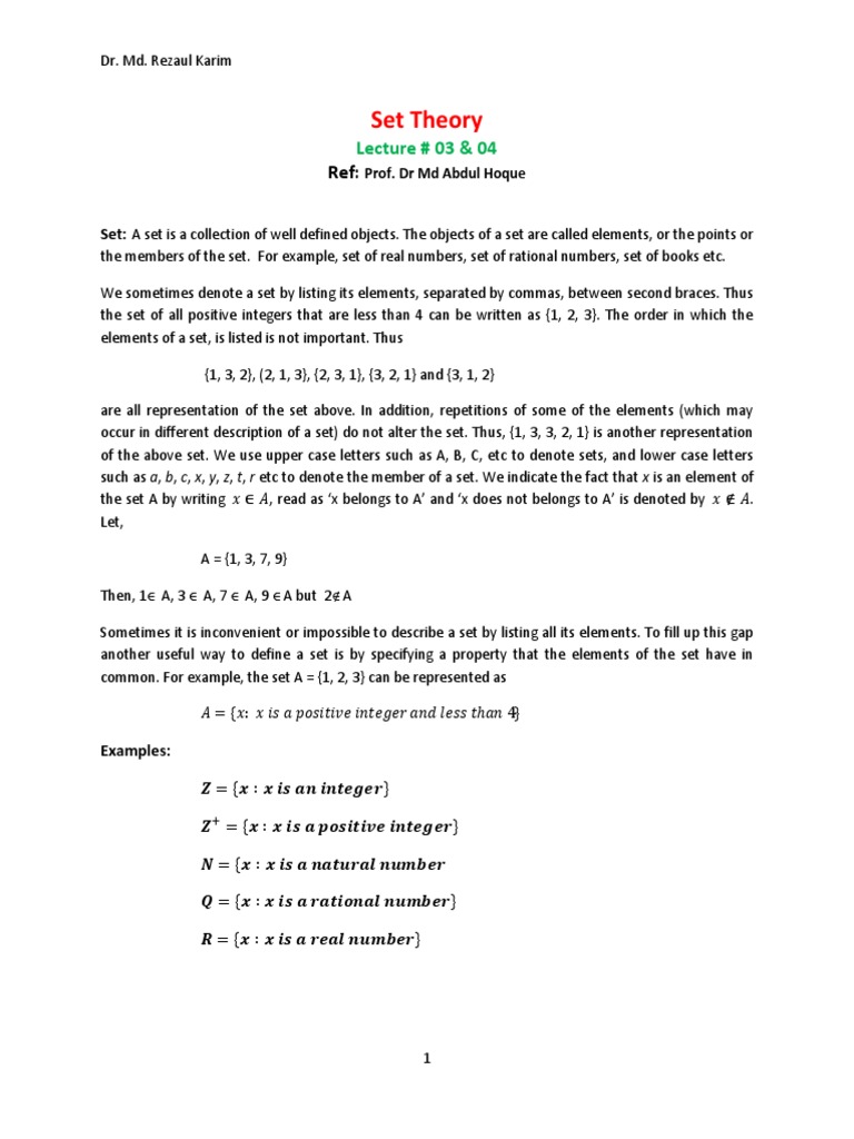 Lecture # 03 & 04 | PDF | Set (Mathematics) | Abstract Algebra Lecture # 03 & 04 | PDF | Set (Mathematics) | Abstract Algebra