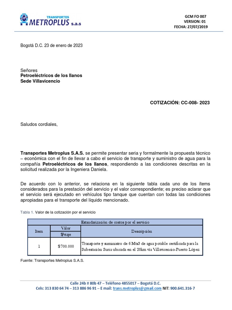 Cotizacion CC-008-2023 | PDF | Economias